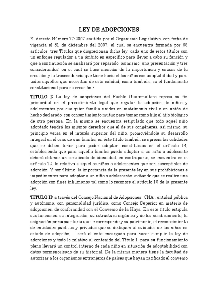 Analis Ley de Adopciones | PDF | Adopción | Gobierno