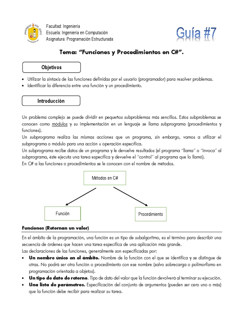 C# Funciones | PDF | C Sharp (lenguaje de programación) | Programación ...
