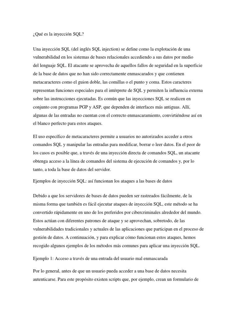 Qué Es La Inyección SQL | PDF | SQL | Bases de datos