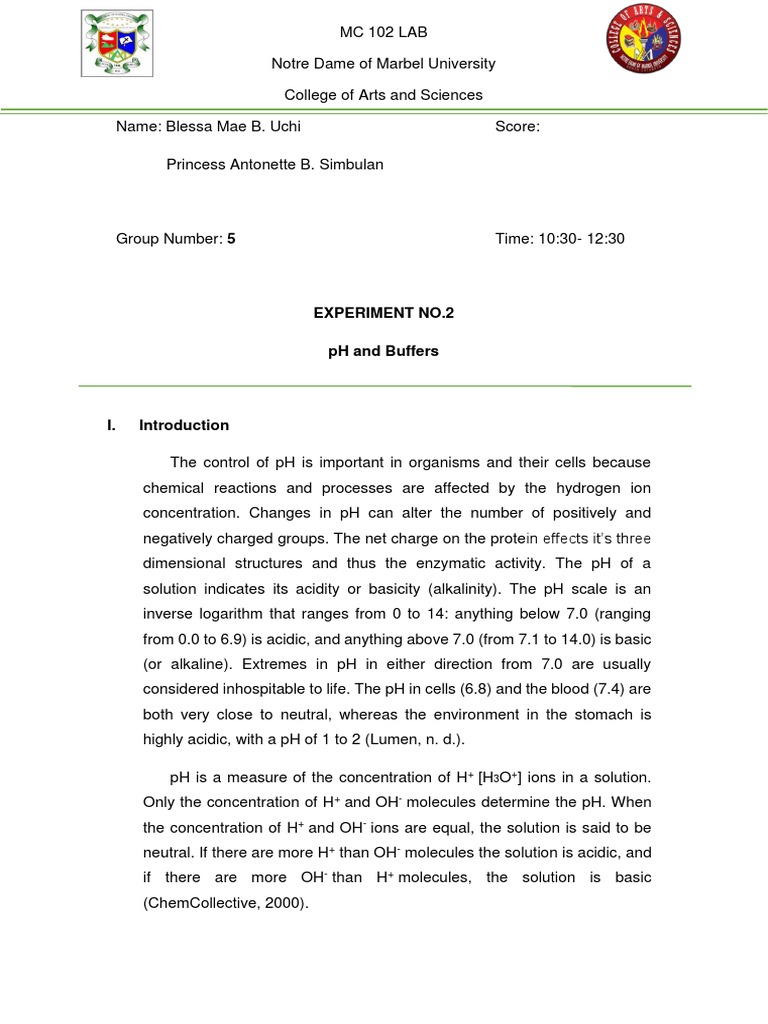 Experiment No.2 PH and Buffers | PDF | Ph | Buffer Solution