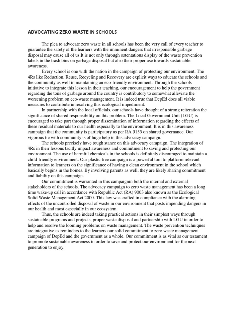 Advocating Zero Waste in Schools | PDF | Landfill | Waste Management