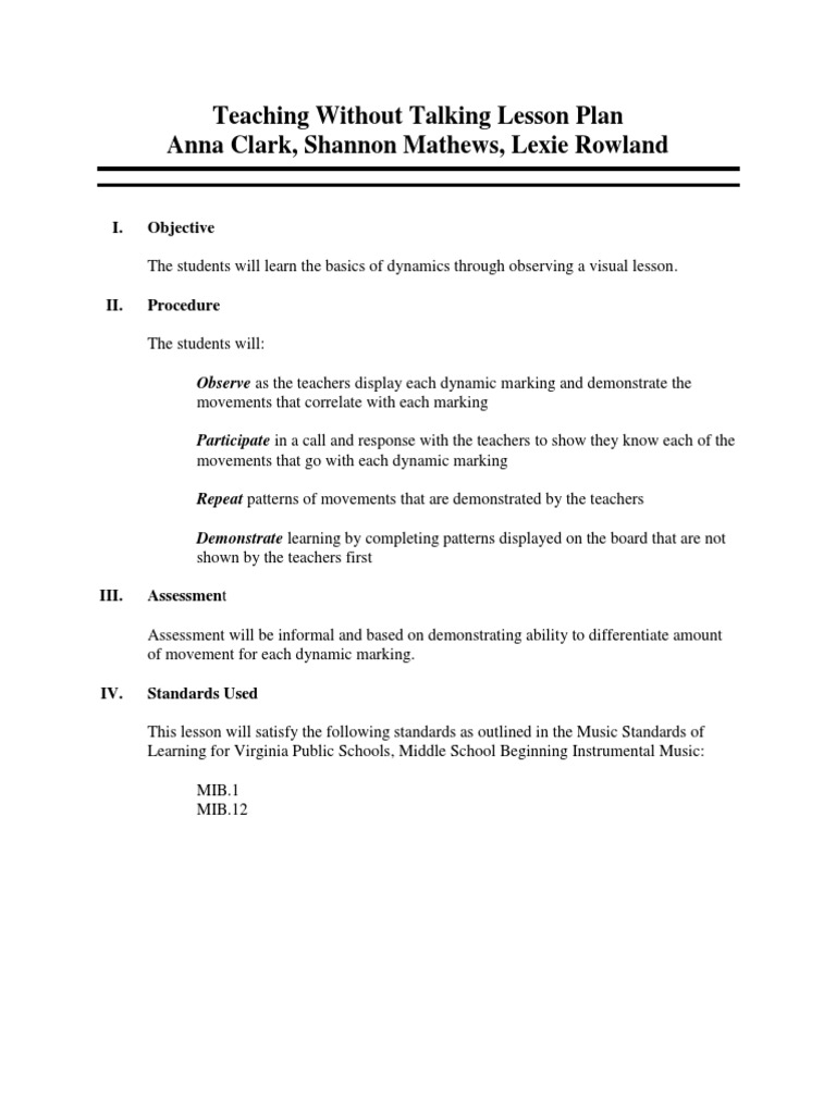 Dynamics Lesson Plan for Music Class | PDF