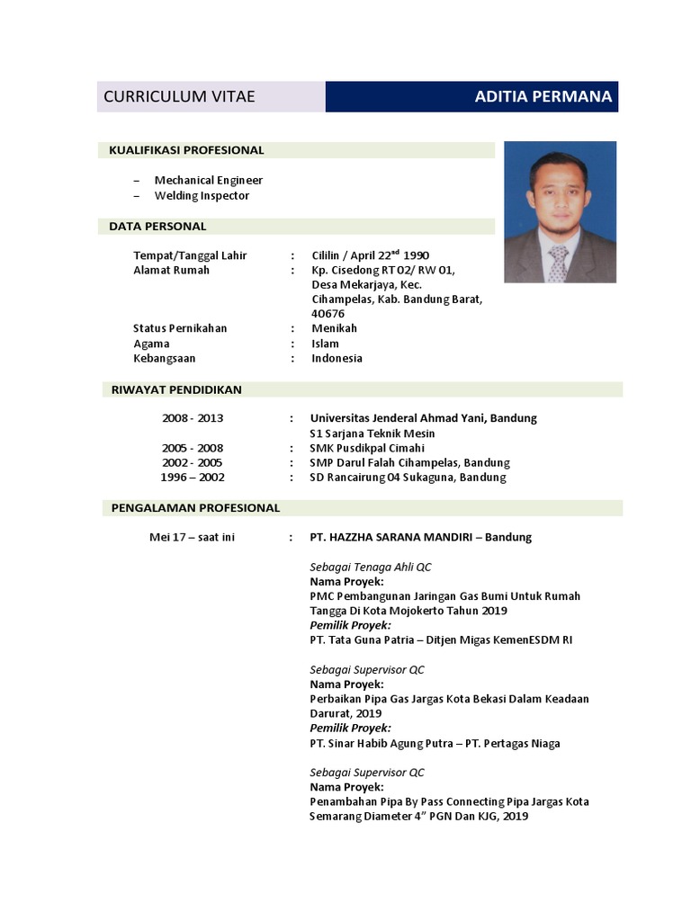 Teknik Mesin - Aditia Permana - CV - KTP - NPWP - Ijazah - SKA | PDF