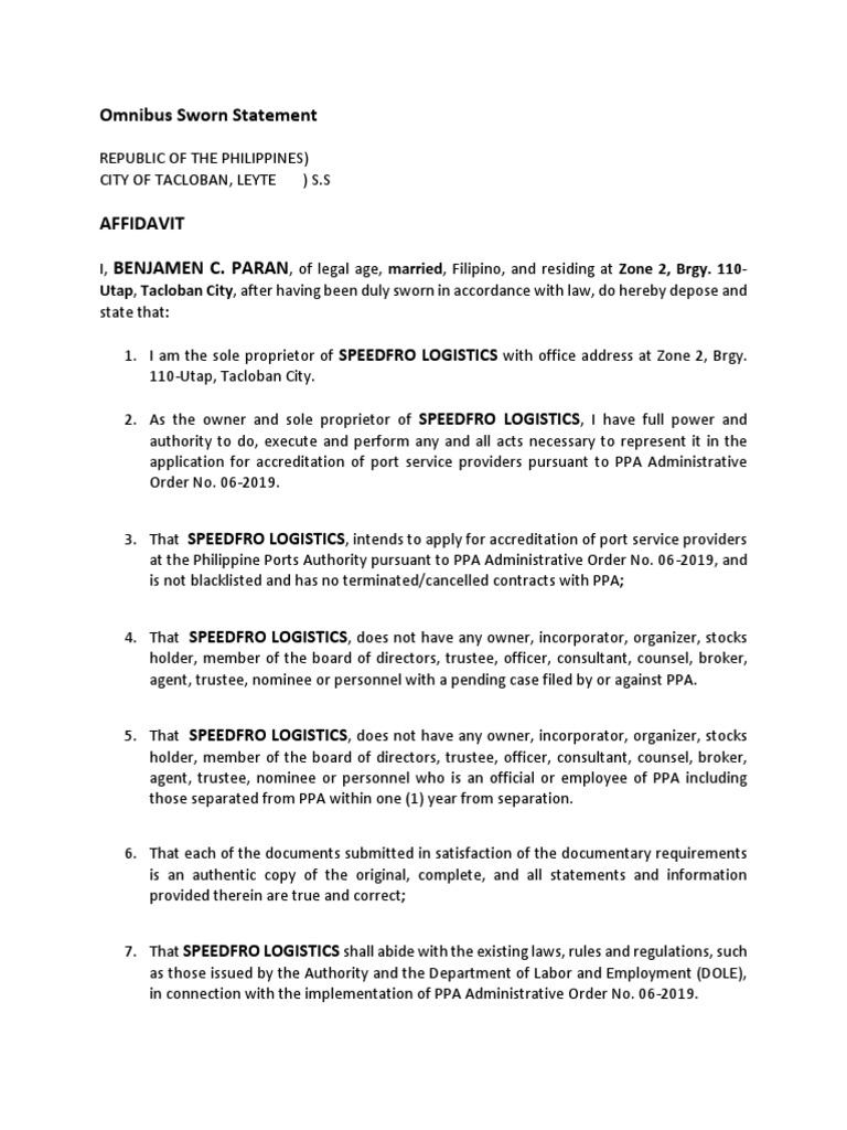 Omnibus Sworn Statement | PDF | Social Institutions | Social Science