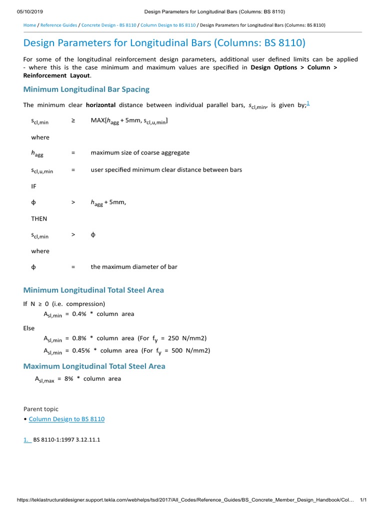 Design Parameters For Longitudinal Bars (Columns - BS 8110) | PDF