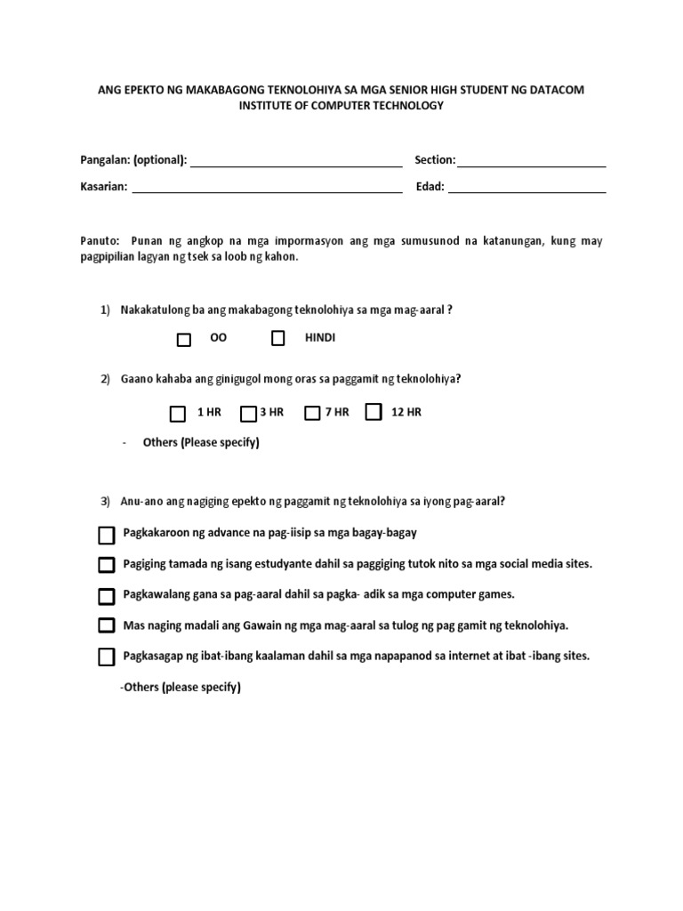 Survey Questionnaire | PDF