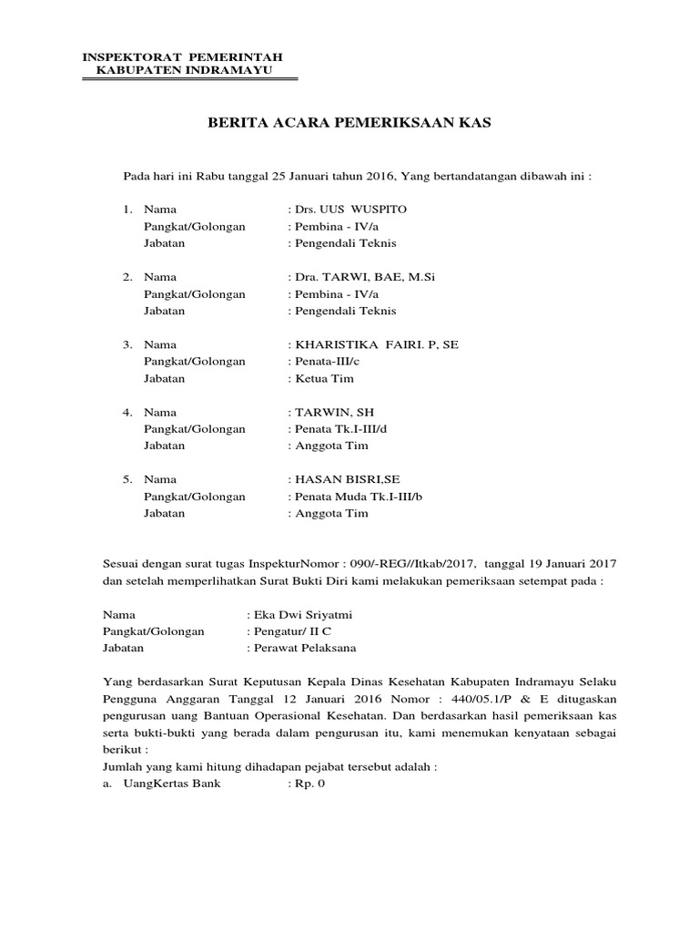 Contoh Blanko Bap Kas 2017 | PDF