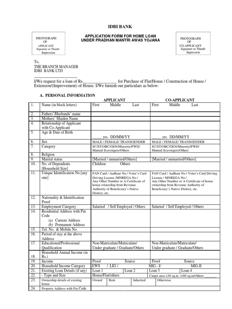 PMAY Application Form | PDF | Banks | Loans