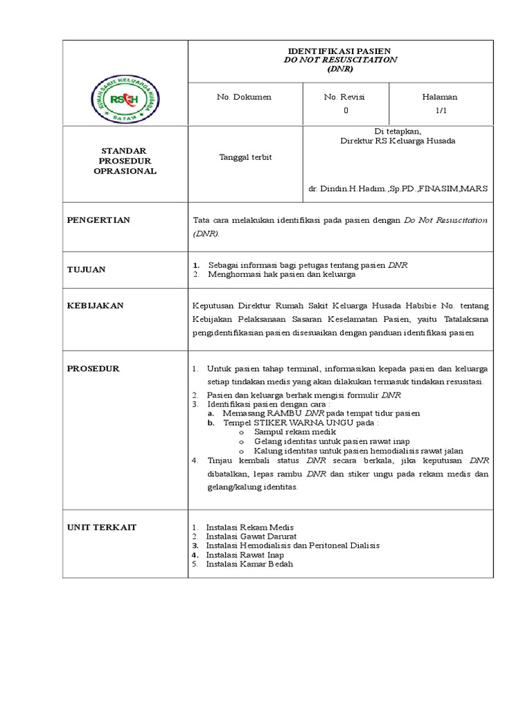 SPO Identifikasi Pasien DNR | PDF