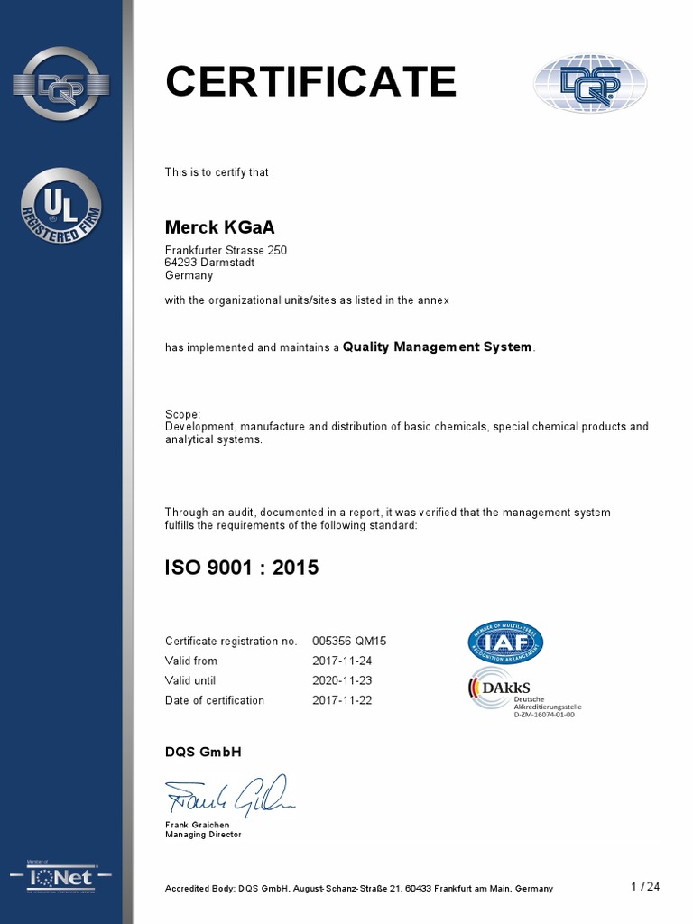 9001 Matrix Certificate | PDF | Sigma Aldrich | Chemistry
