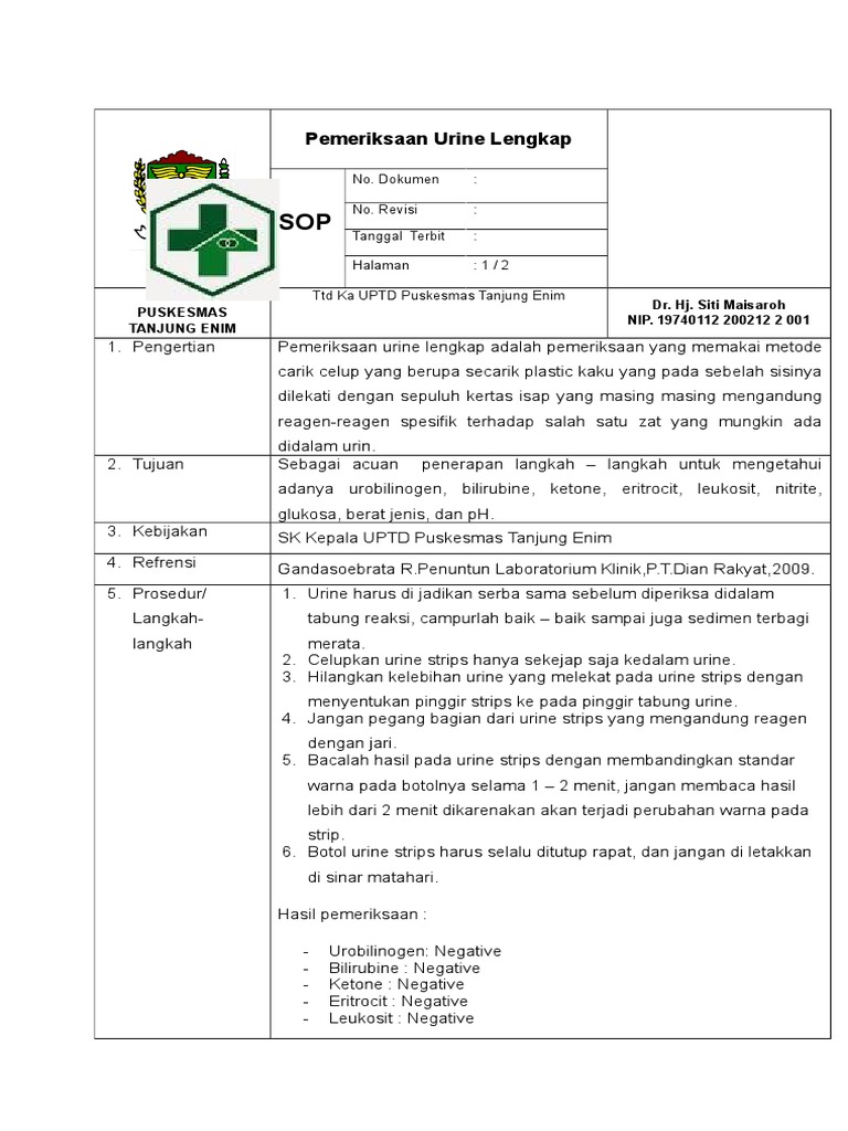 SOP Pemeriksaan Urine | PDF | Pengembangan Diri | Sains & Matematika