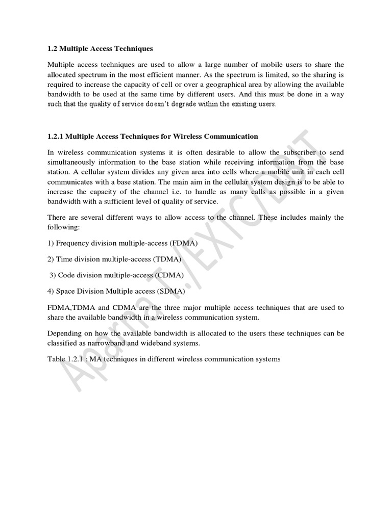 1.2 Multiple Access Techniques | PDF | Channel Access Method | Cellular Network