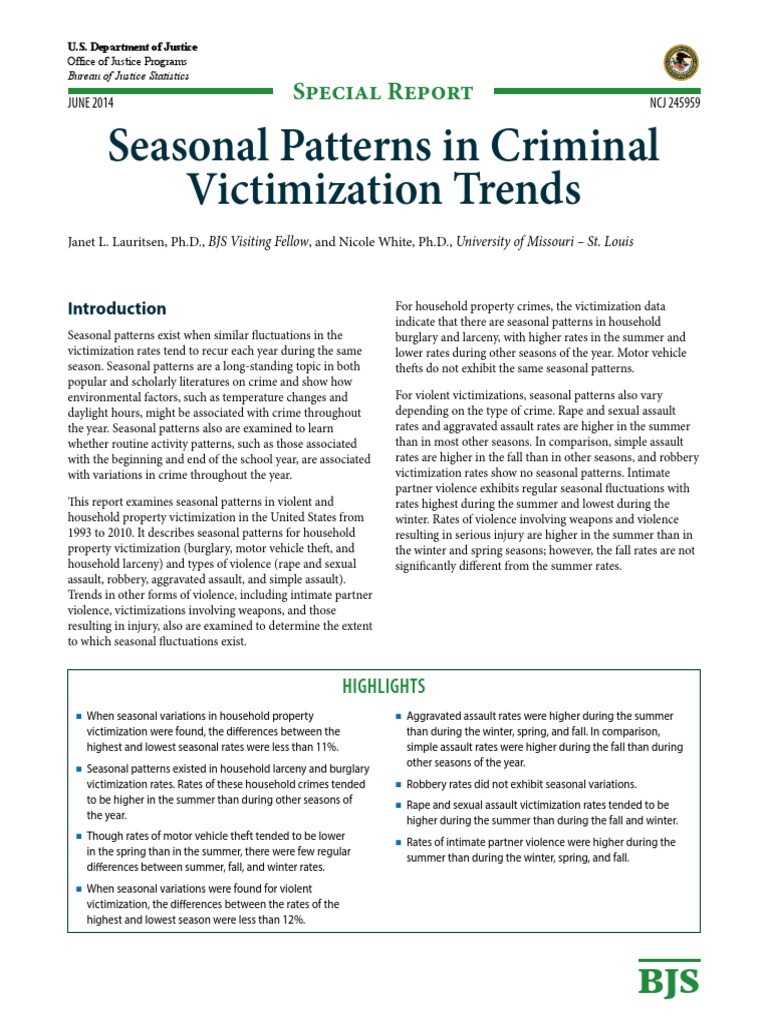 Seasonal Patterns in Criminal Victimization Trends: Special Report ...