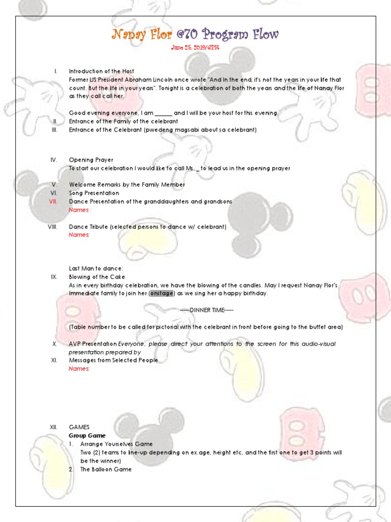 70th Birthday Emcee Script | PDF | Sports & Recreation | Art