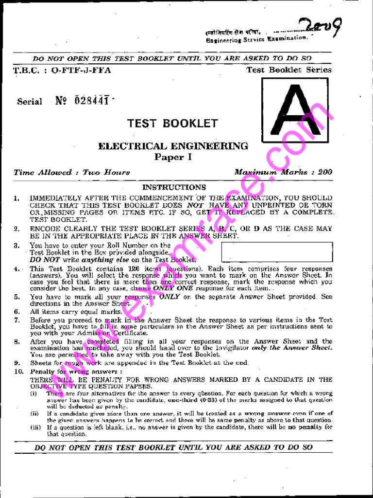 IES Electrical Engineering 2009 PDF | PDF | Volt | Control Theory