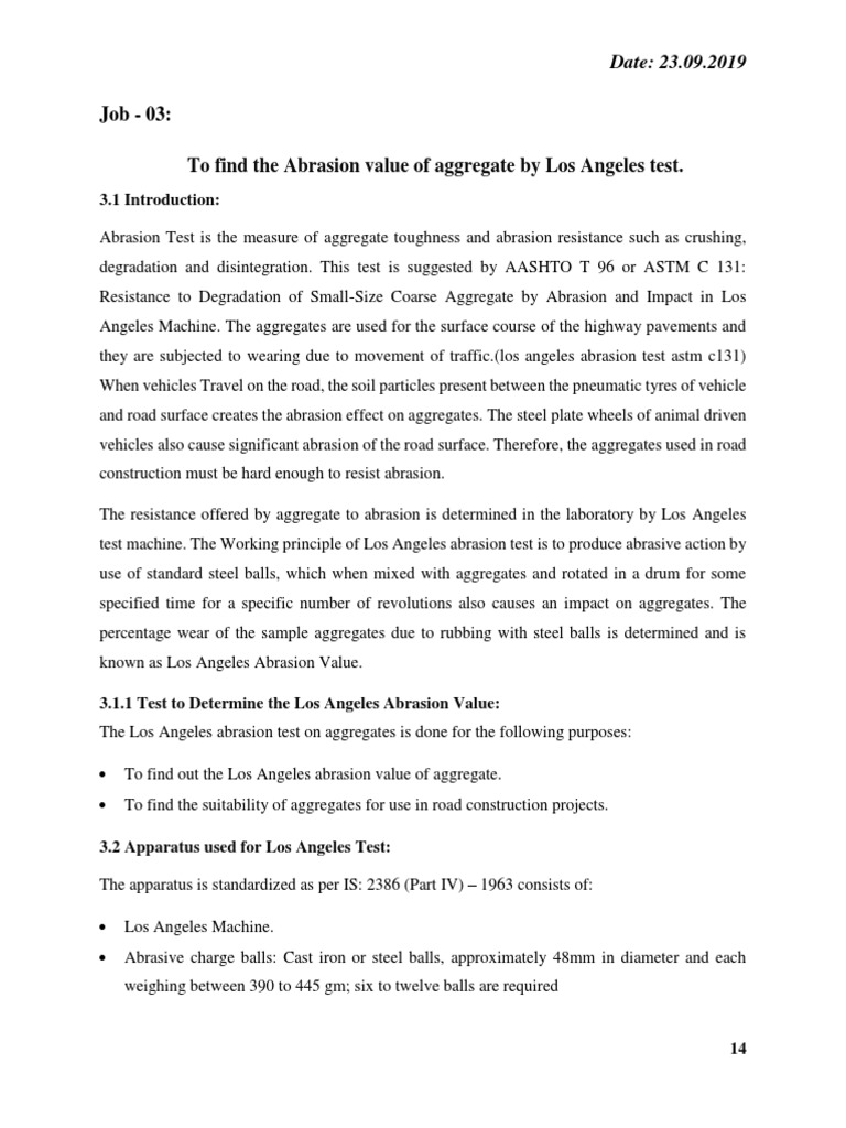 Abrasion Value of Aggregate | PDF | Wear | Construction Aggregate