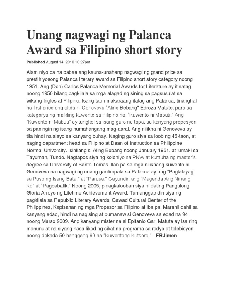 Palanca Awards | PDF