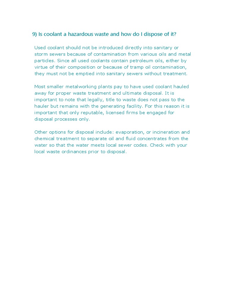 Waste Coolant Disposal | PDF