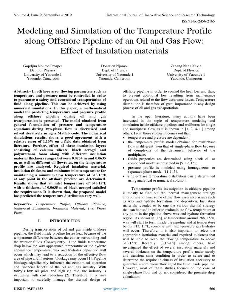 Modeling and Simulation of The Temperature Profile Along Offshore ...