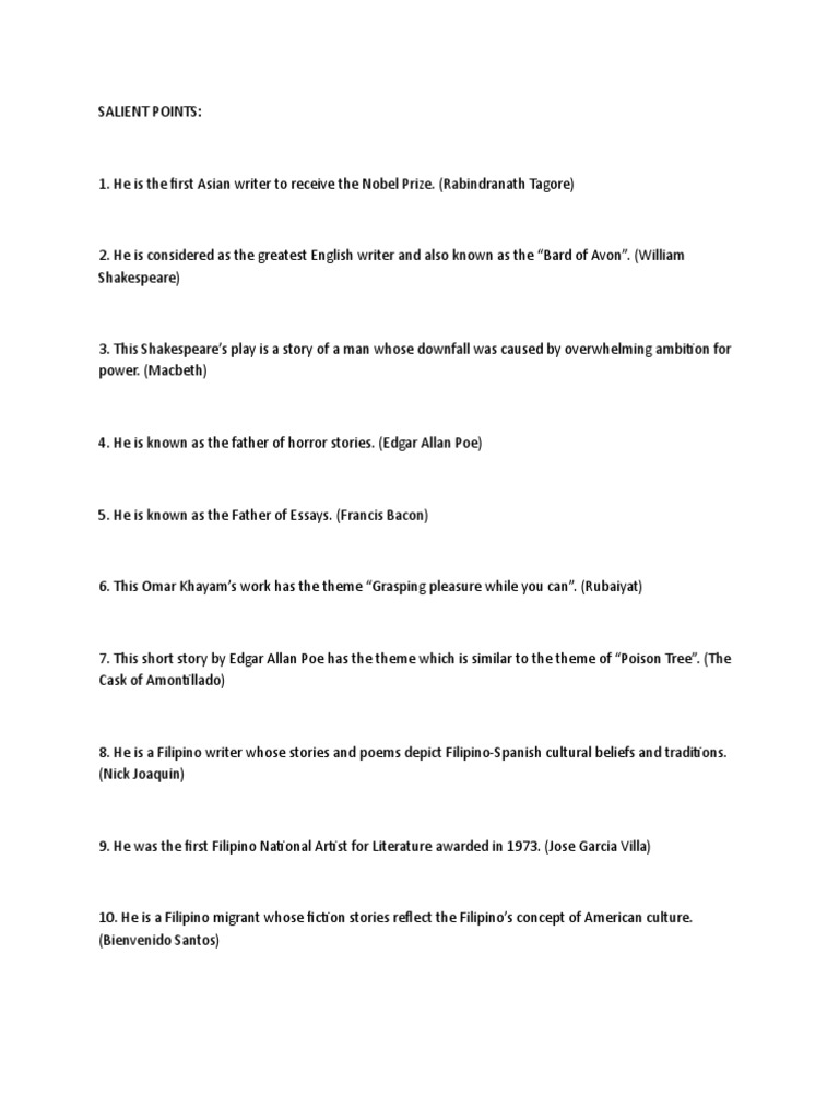 Salient Points | PDF | English Literature | Poetry