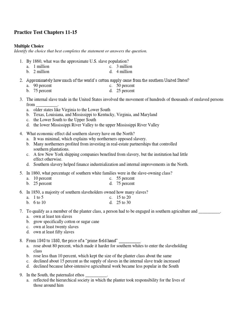 Practice Test Chapters 1115 | PDF | Slavery In The United States ...