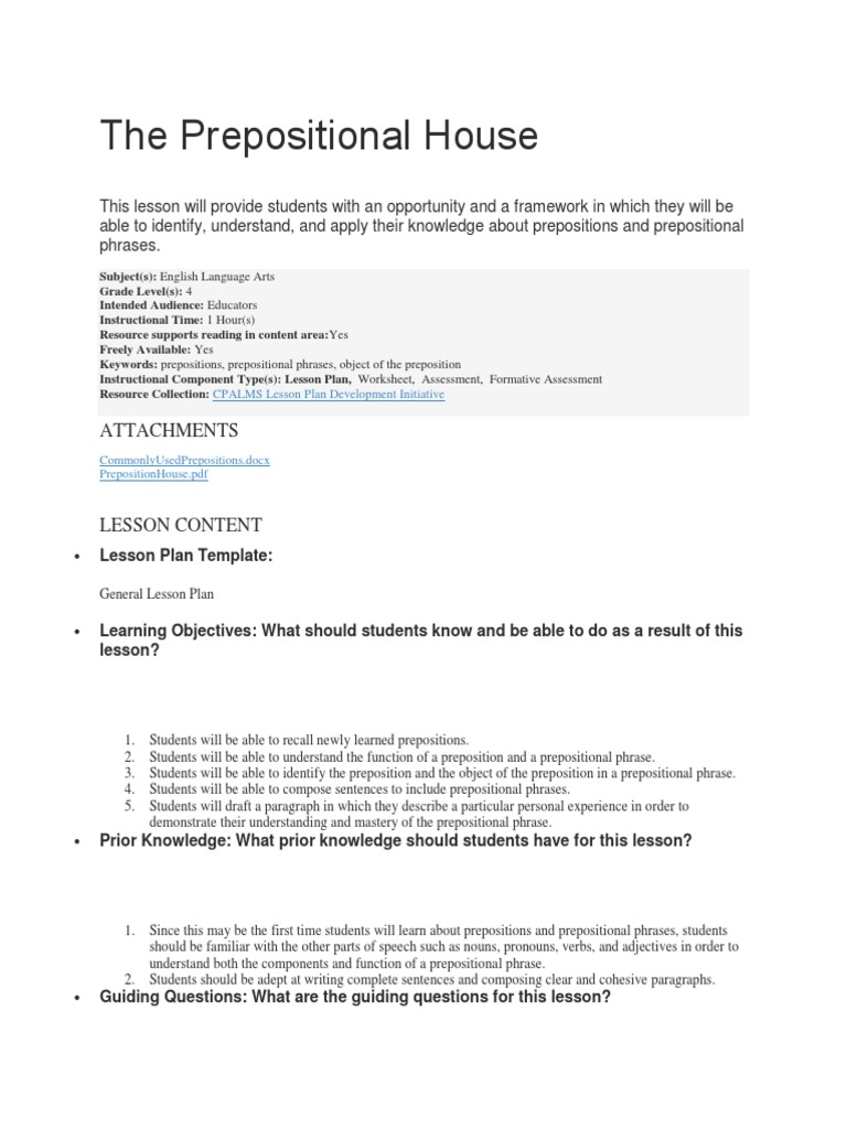 The Prepositional House | PDF | Preposition And Postposition | Phrase