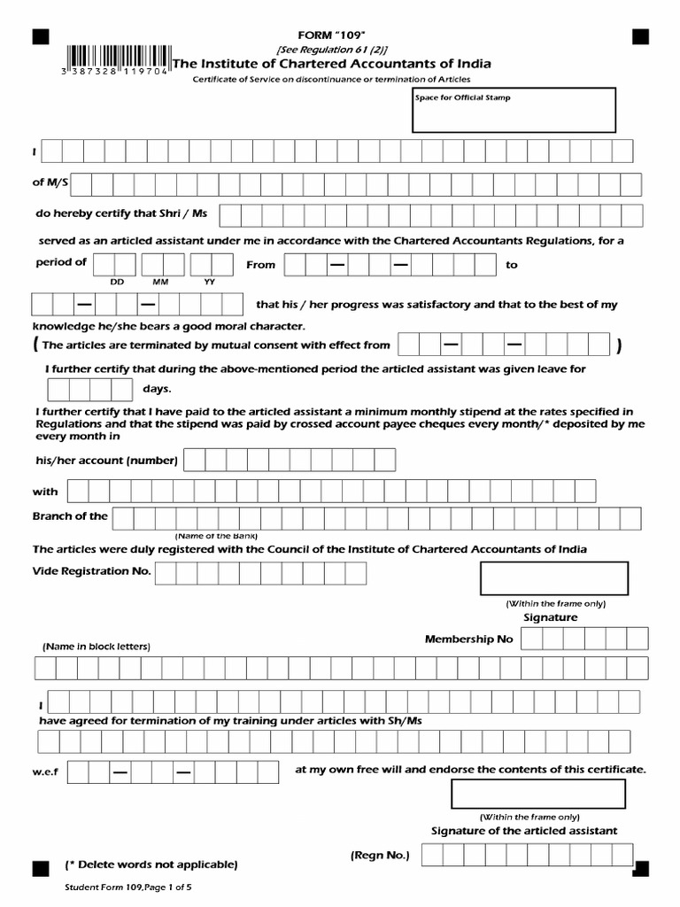 1504703756906form 109 (Termination of Articleship) PDF | PDF