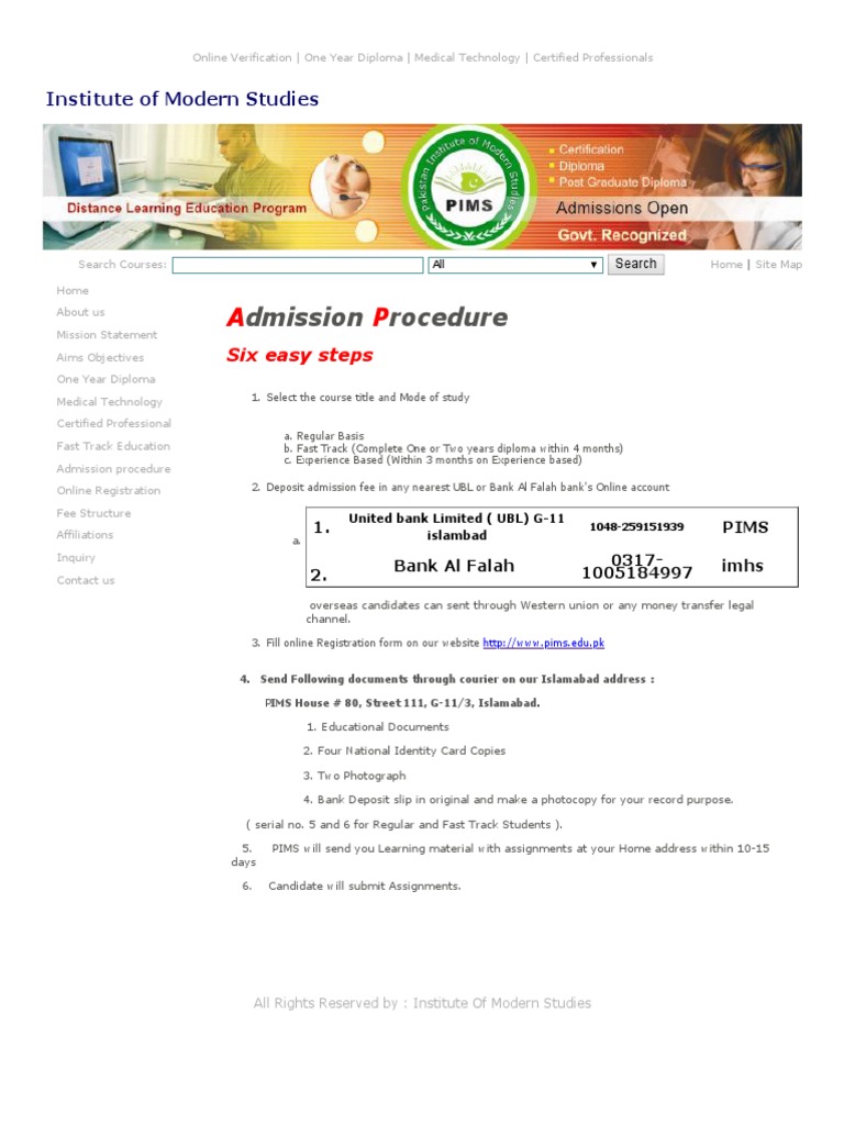 Admission Procedure in PIMS | PDF | Business