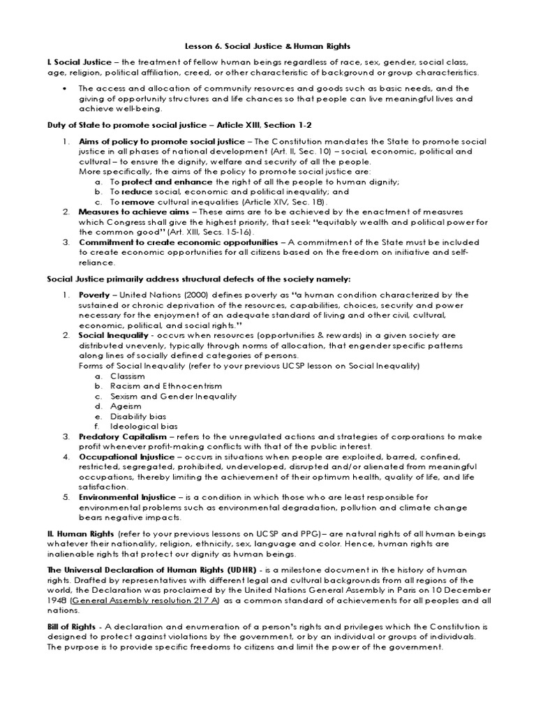 Lesson 6 Social Justice and Human Rights | PDF | Social Justice ...