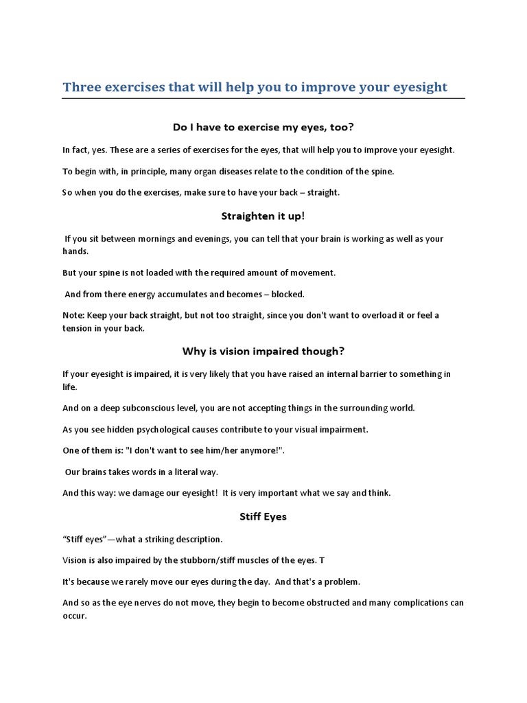 Eye Exercises for Vision Improvement | PDF | Visual Perception | Hand