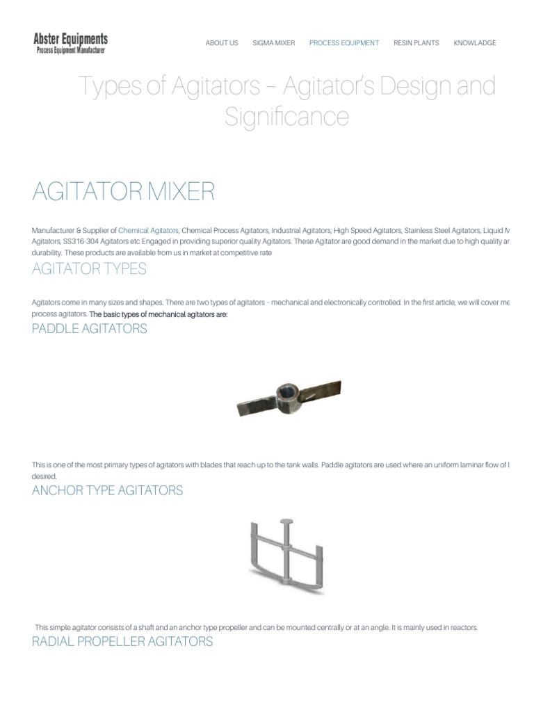 Types of Agitators – Agitator’s Design and Significance | Propeller ...