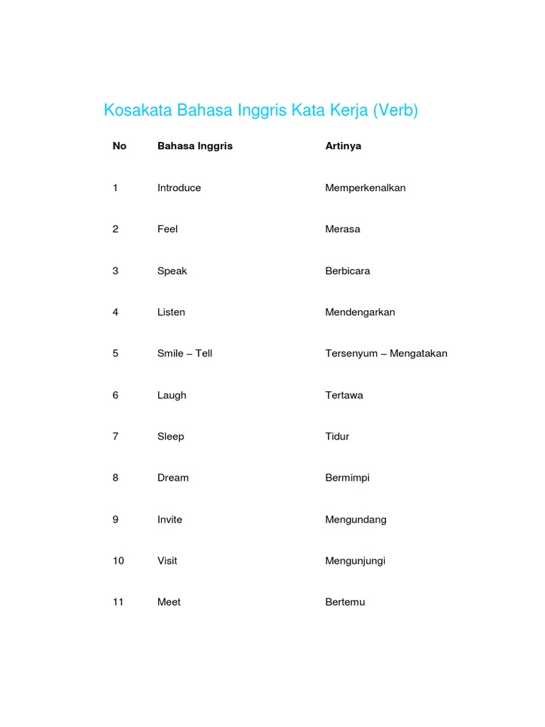 2 Kosakata Bahasa Inggris Kata Kerja | PDF