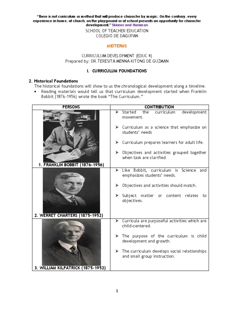 I. Curriculum Foundations 2. Historical Foundations: Midterms | PDF ...