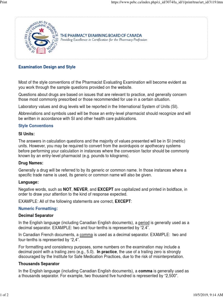 Examination Design PEBC | PDF | International System Of Units | Test ...