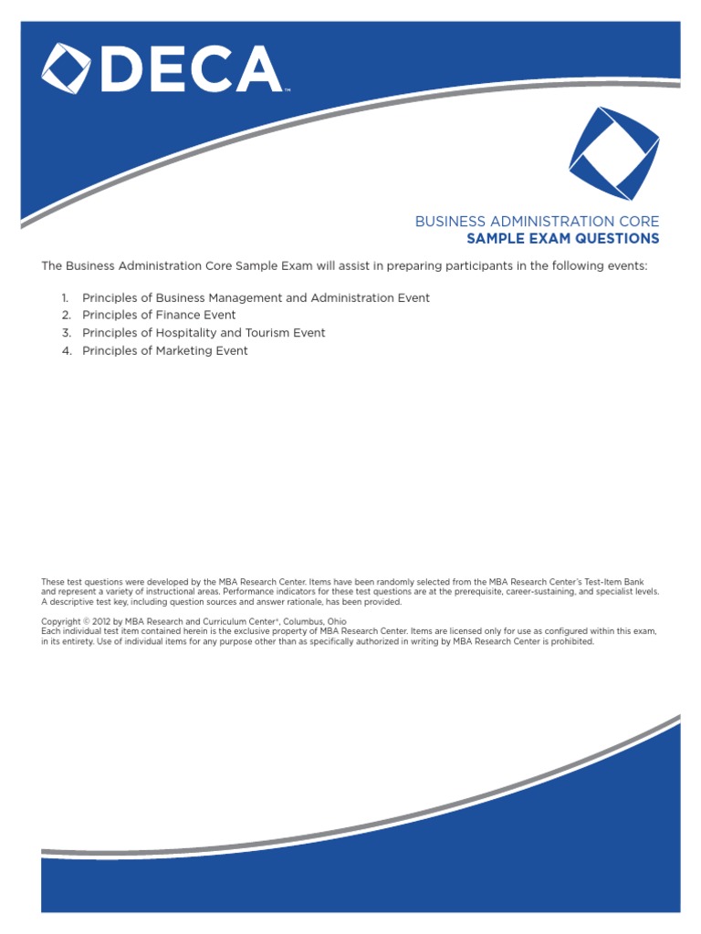 Business Administration Core: Sample Exam Questions | PDF | Master Of ...