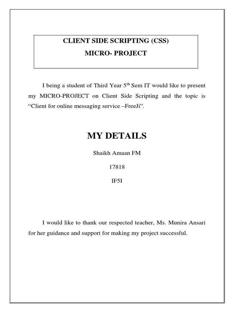 My Details: Client Side Scripting (CSS) Micro-Project | PDF | Document Object Model | Java Script