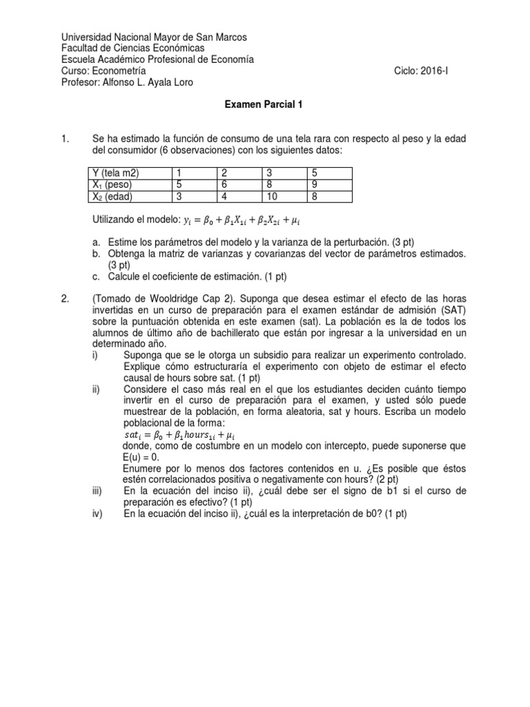 Examen de Econometria | PDF | Econometría | Estadísticas