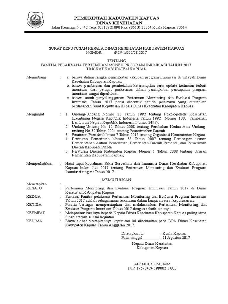 SK KADIS Panitia Imunisasi | PDF