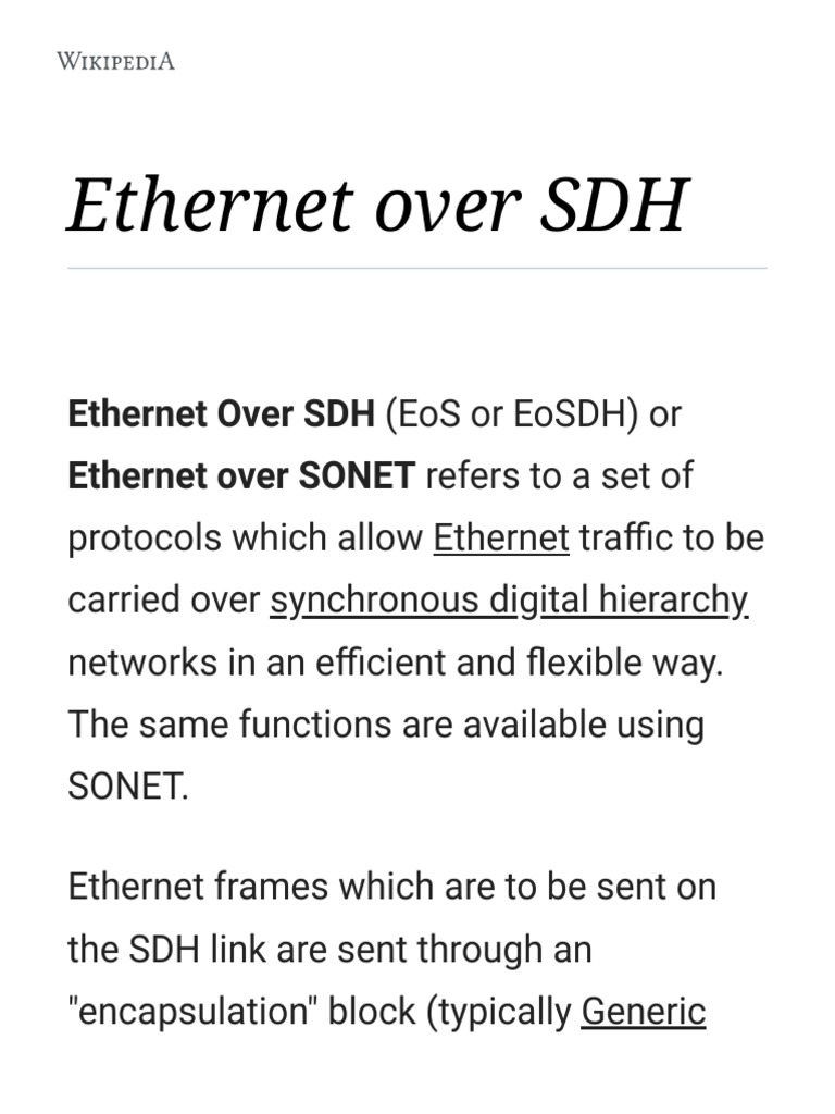Ethernet Over SDH: Ethernet Over SDH (Eos or Eosdh) or Ethernet Over ...