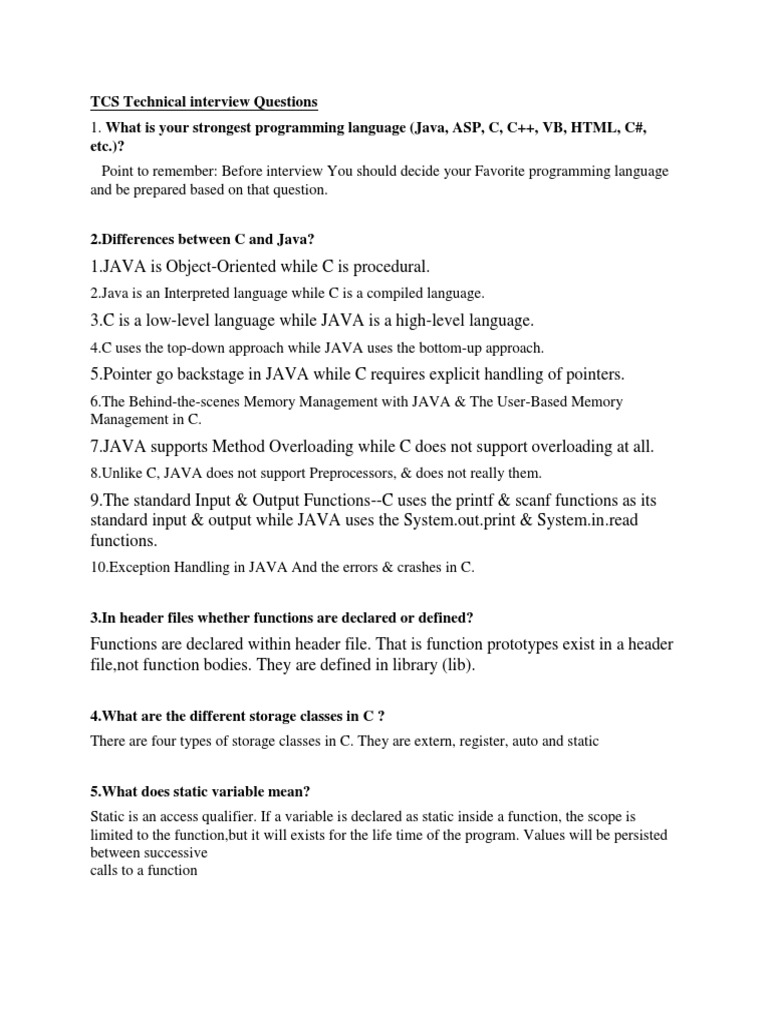 TCS Technical Interview Questions | PDF | Constructor (Object Oriented ...
