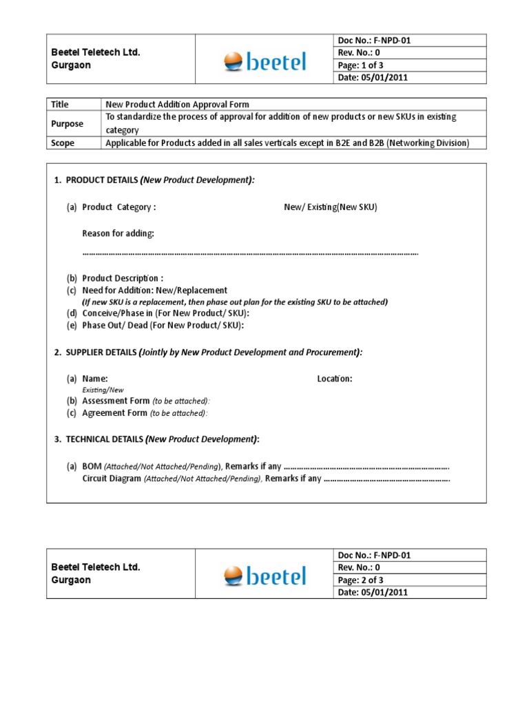 New Product Addition Approval Form | PDF | Business Economics ...