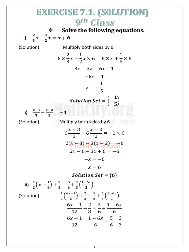 Solve The Following Equations.: Type Equation Here | PDF | Equations ...
