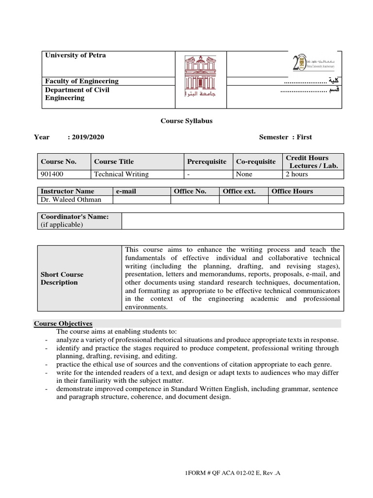 Course Syllabus - Technical Writing-Form New 2019 | PDF | Genre | Test ...