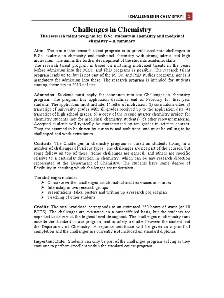 Chemistry Challenges | PDF | University And College Admission | Doctor ...