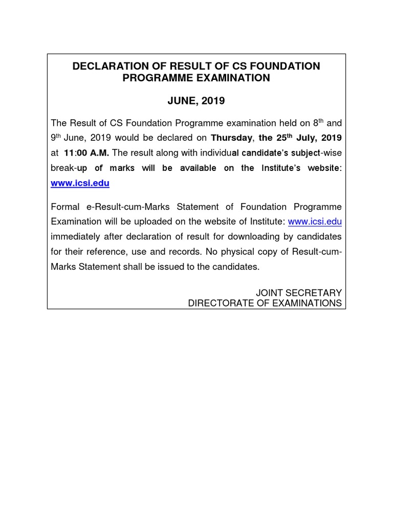 Declaration of Result J2019 PDF | PDF