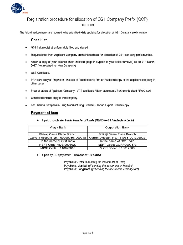 GS1 India Registraion Form | PDF | Drink | Electricity