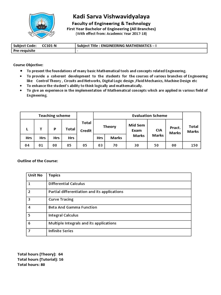 Engineering Mathematics - I | PDF | Series (Mathematics) | Integral