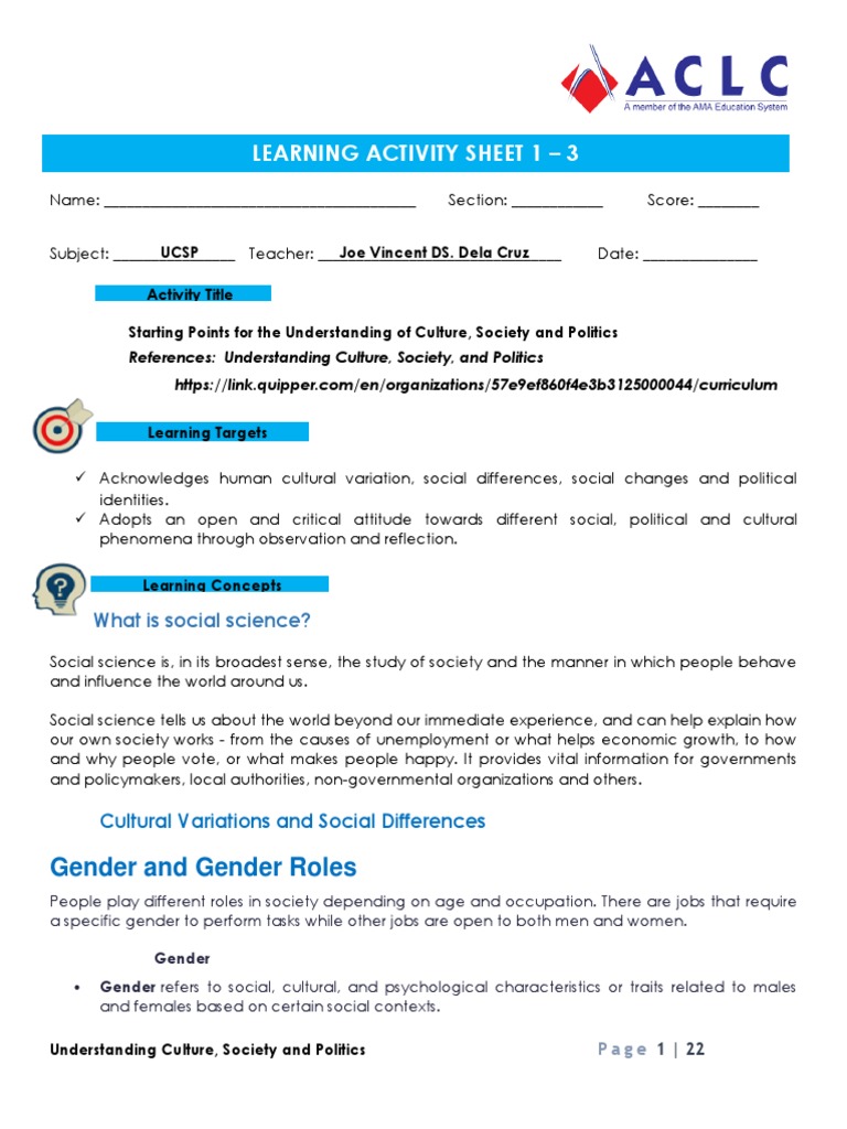 Learners Activity Sheet 1to3 1 | PDF | Gender | Gender Studies