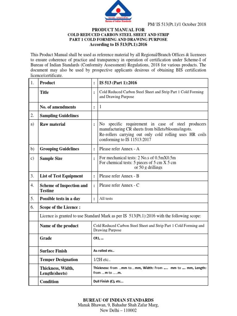 IS 513-2016 (Part 1) | PDF | Chlorine | Sheet Metal