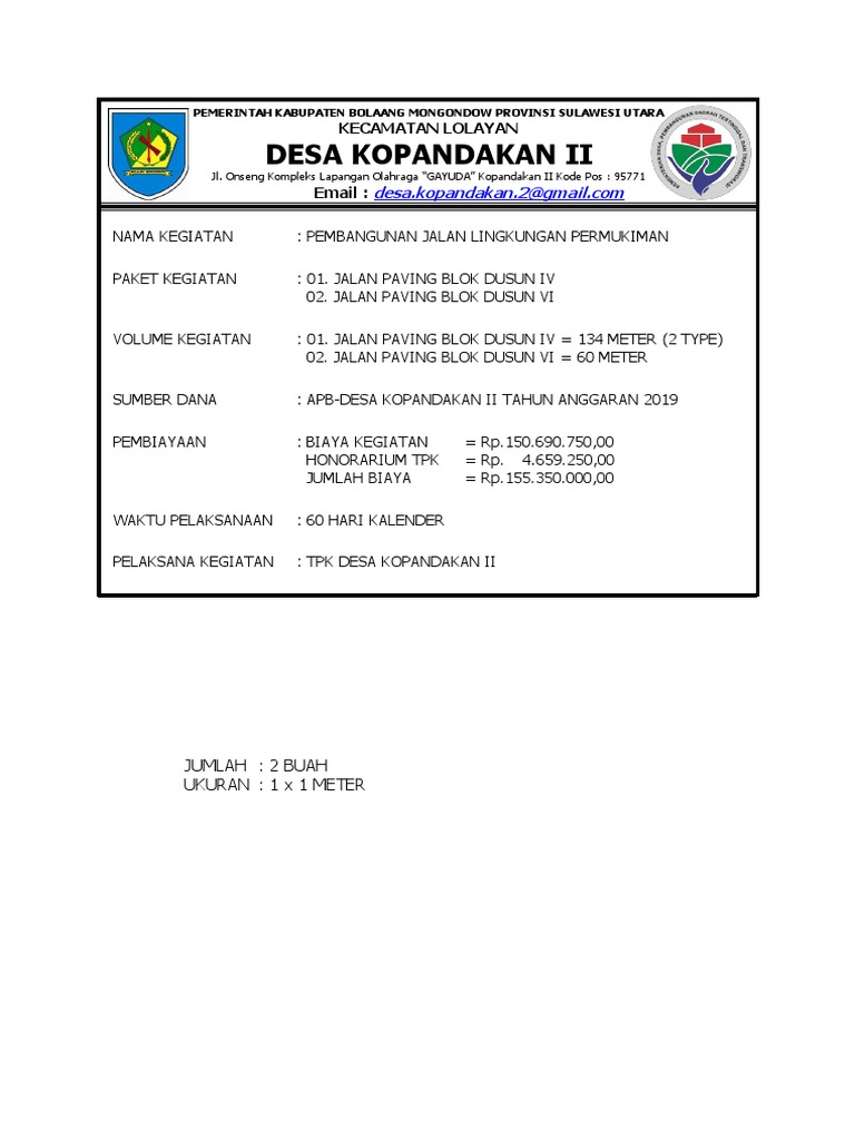 Papan Proyek Desa Kopandakan II | PDF | Sains & Matematika